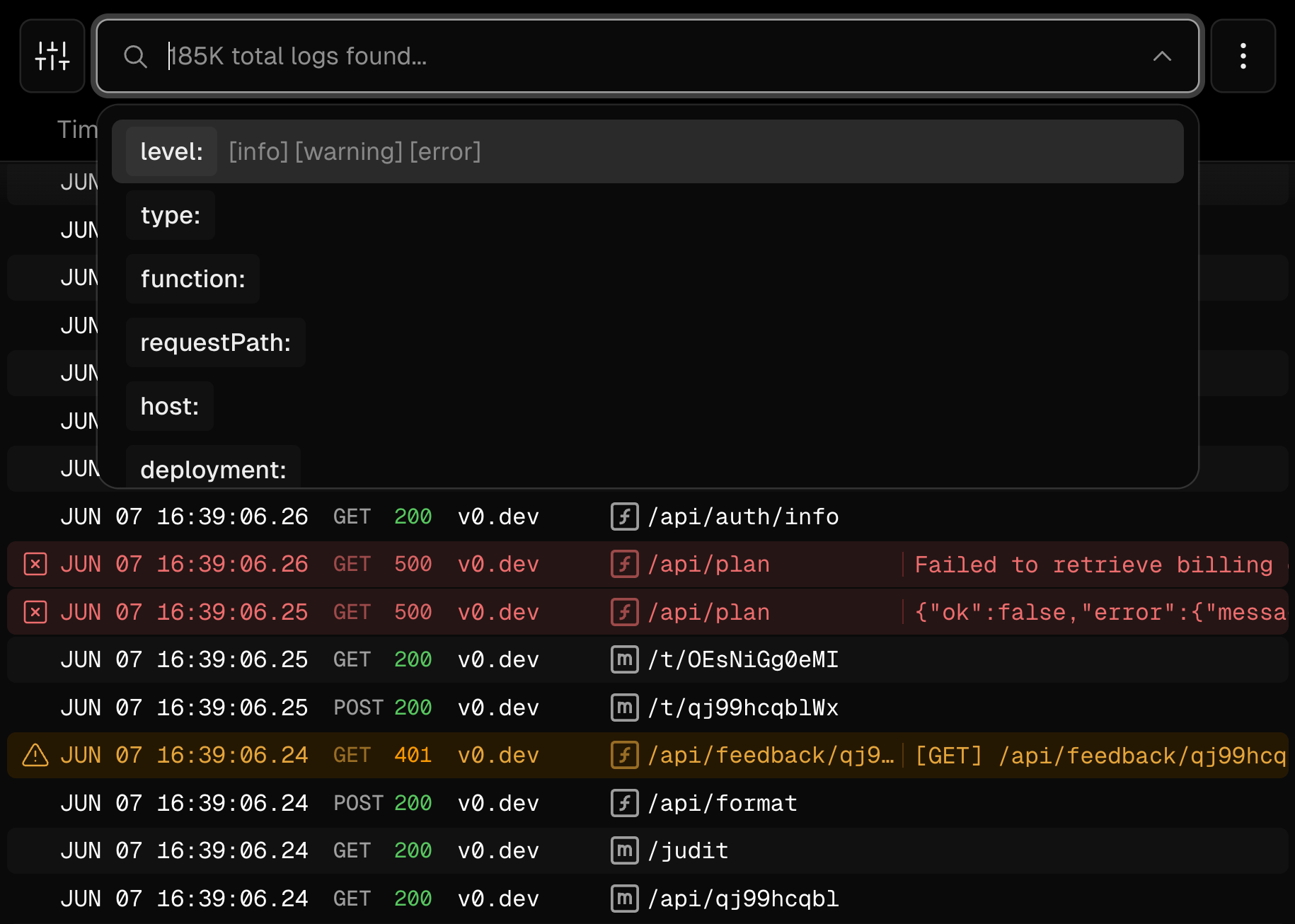 Enhanced Logs to search, inspect, and share runtime logs - Vercel
