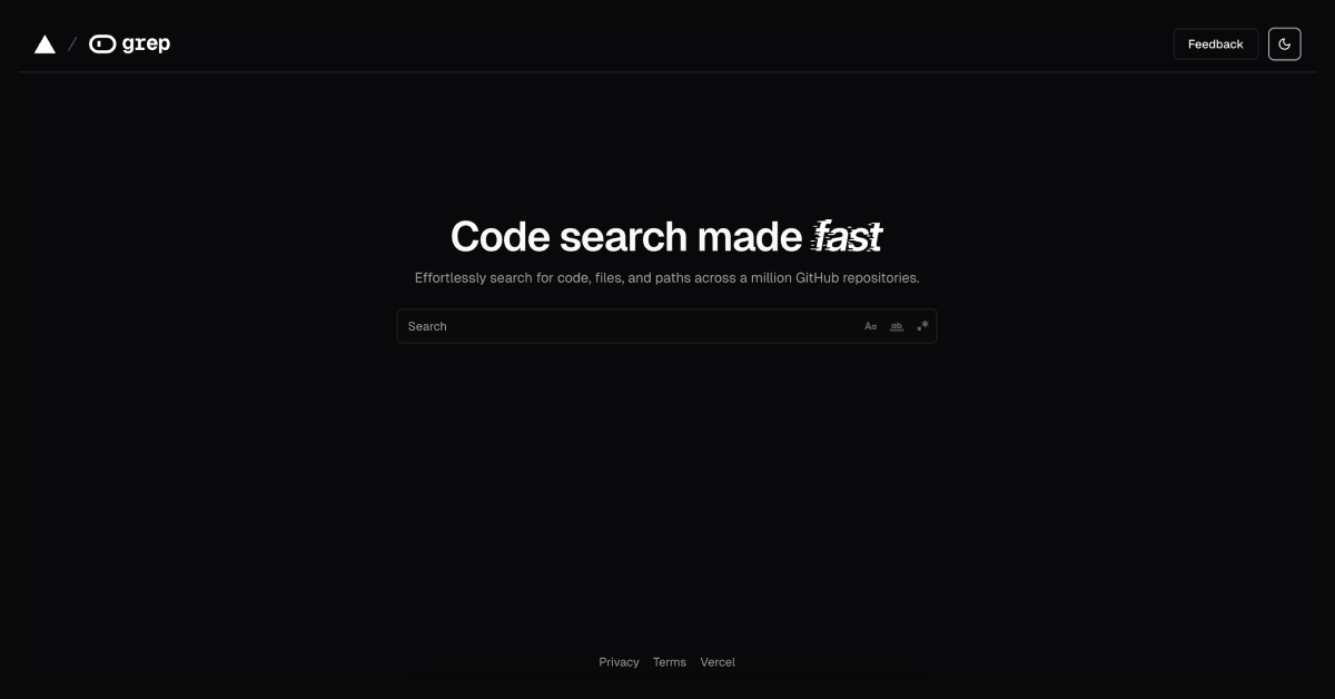 Dark mode, expanded search, and more repositories in Grep - Vercel