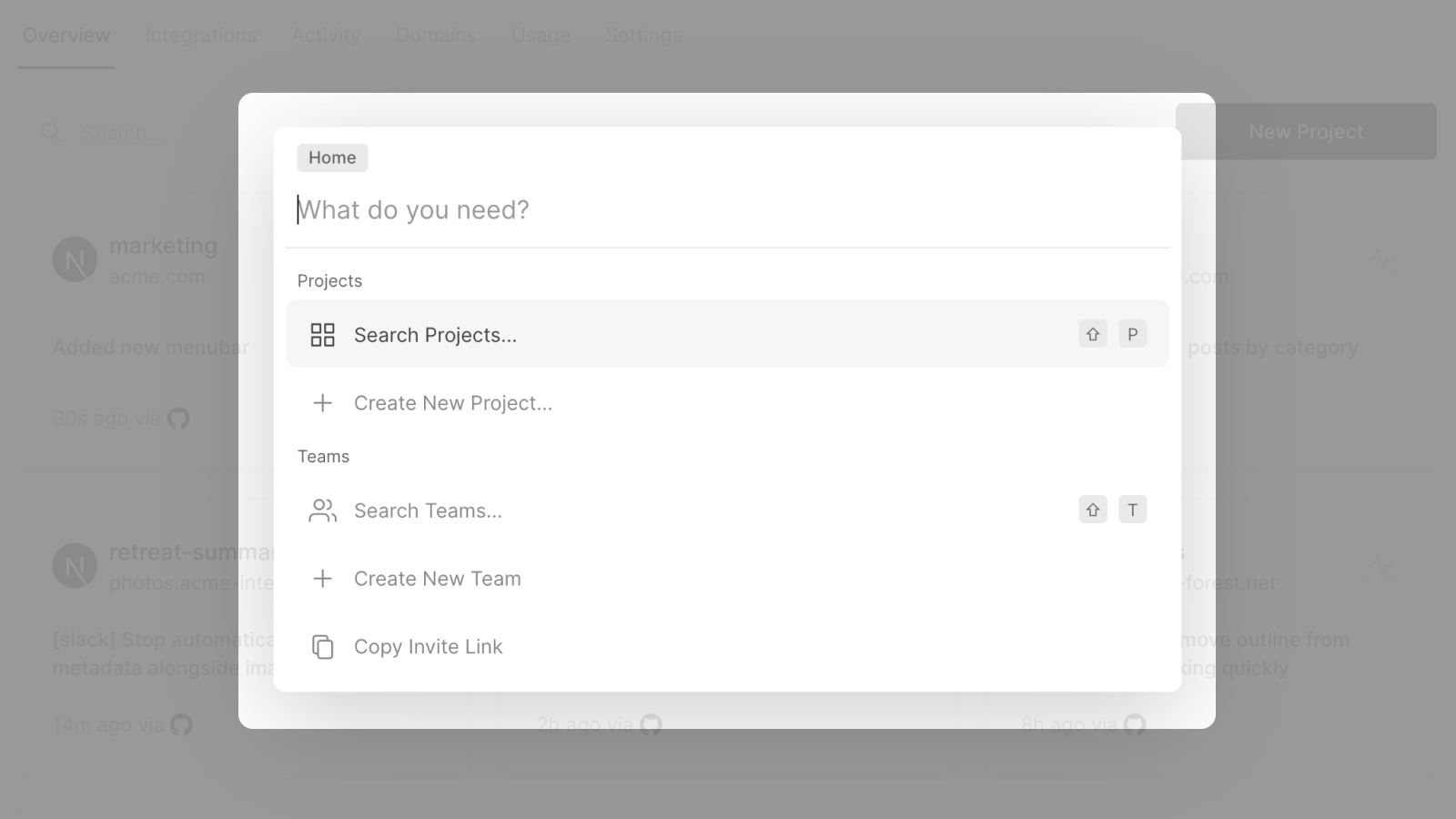 Quickly navigate the Dashboard with shortcuts - Vercel