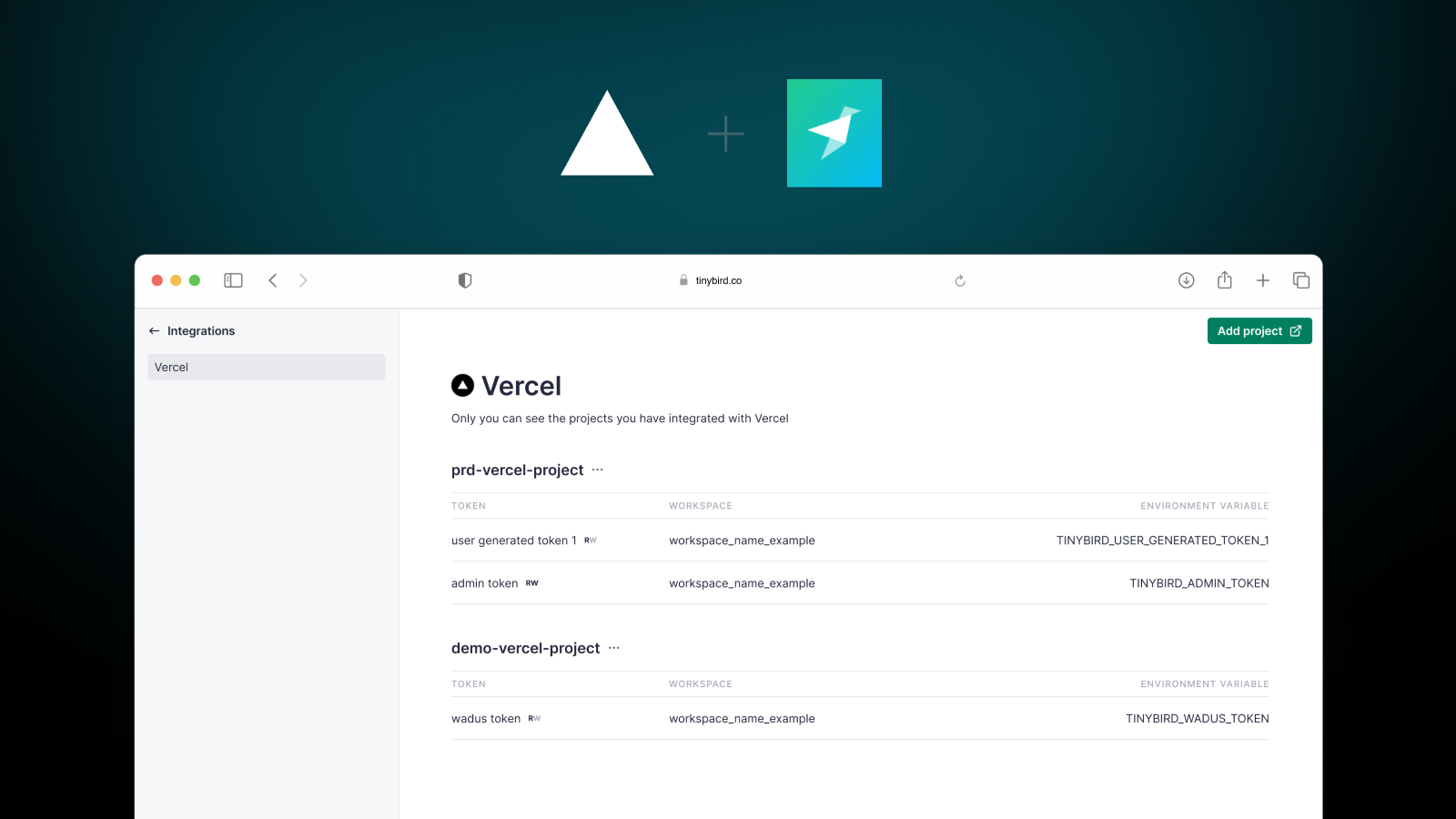 Add real-time analytics to your project with the Tinybird integration ... Add real-time analytics to your project with the Tinybird integration ...