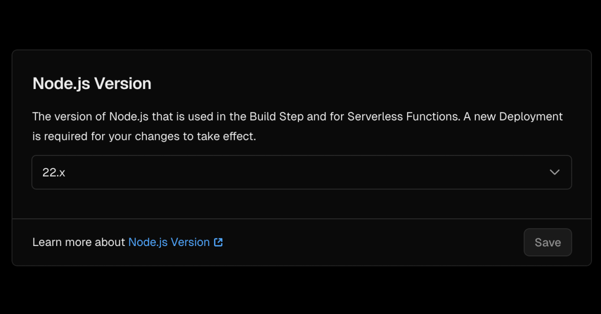 Node.js 22 LTS is now generally available for builds and functions - Vercel