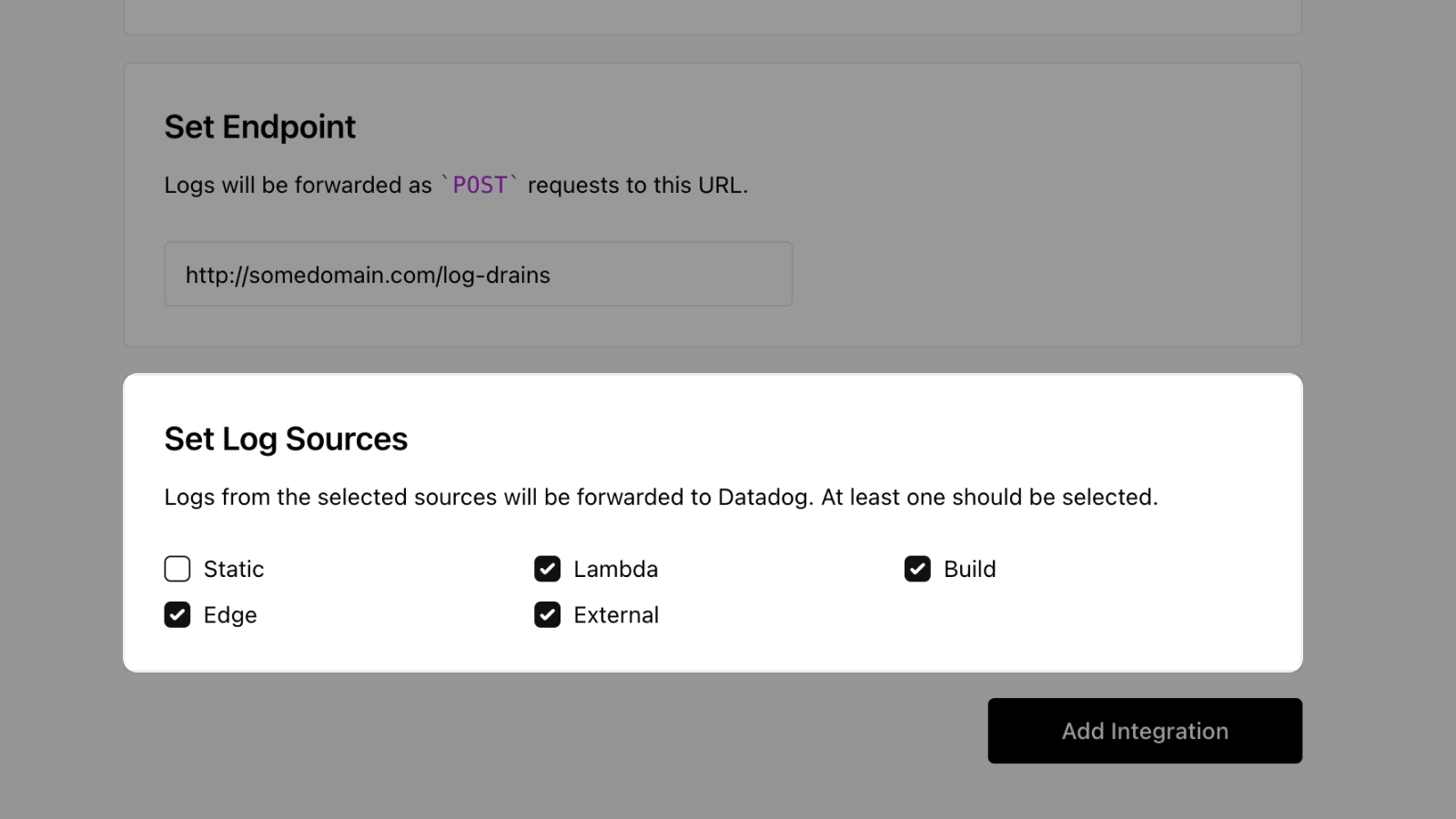 Log drains now support log source selection - Vercel
