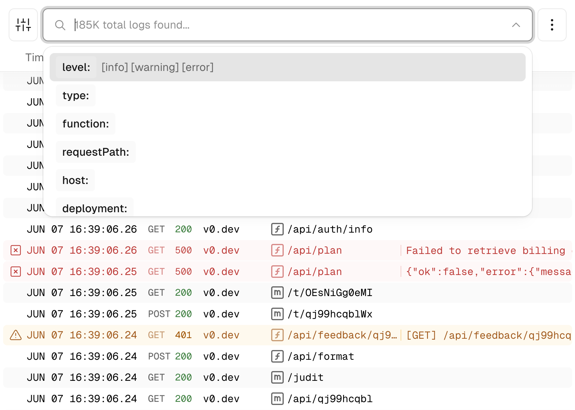Enhanced Logs to search, inspect, and share runtime logs - Vercel
