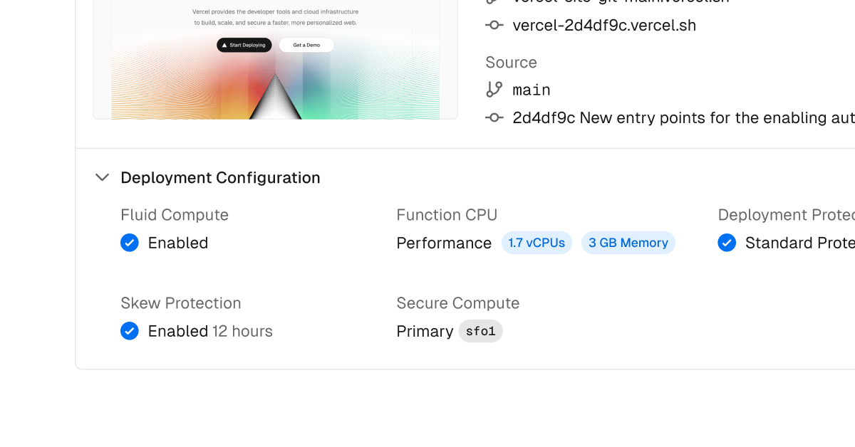 Deployment pages now display key configuration settings - Vercel