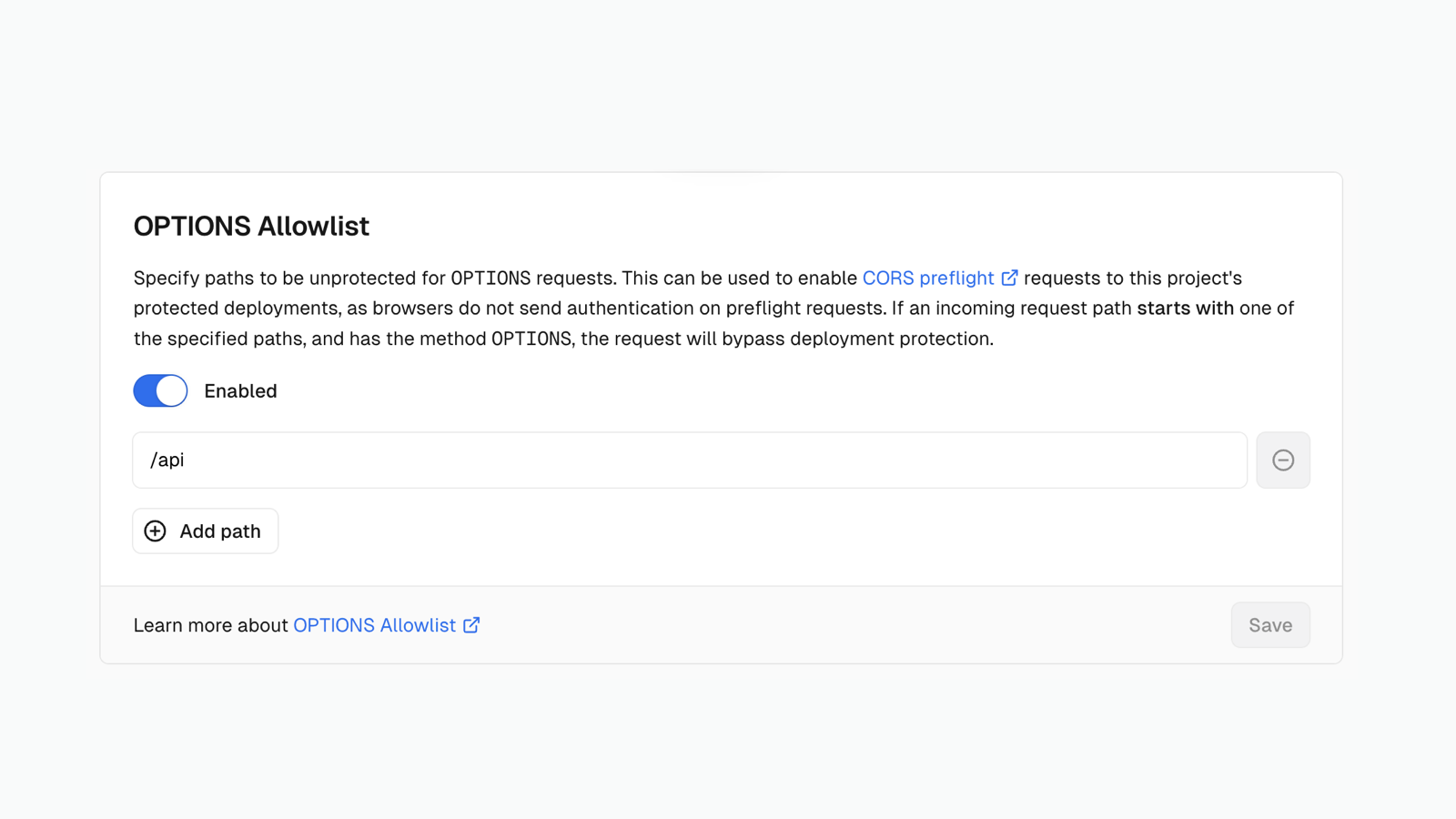 OPTIONS Allowlist - Vercel