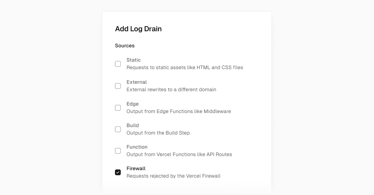 Log Drains now support the Vercel Firewall - Vercel
