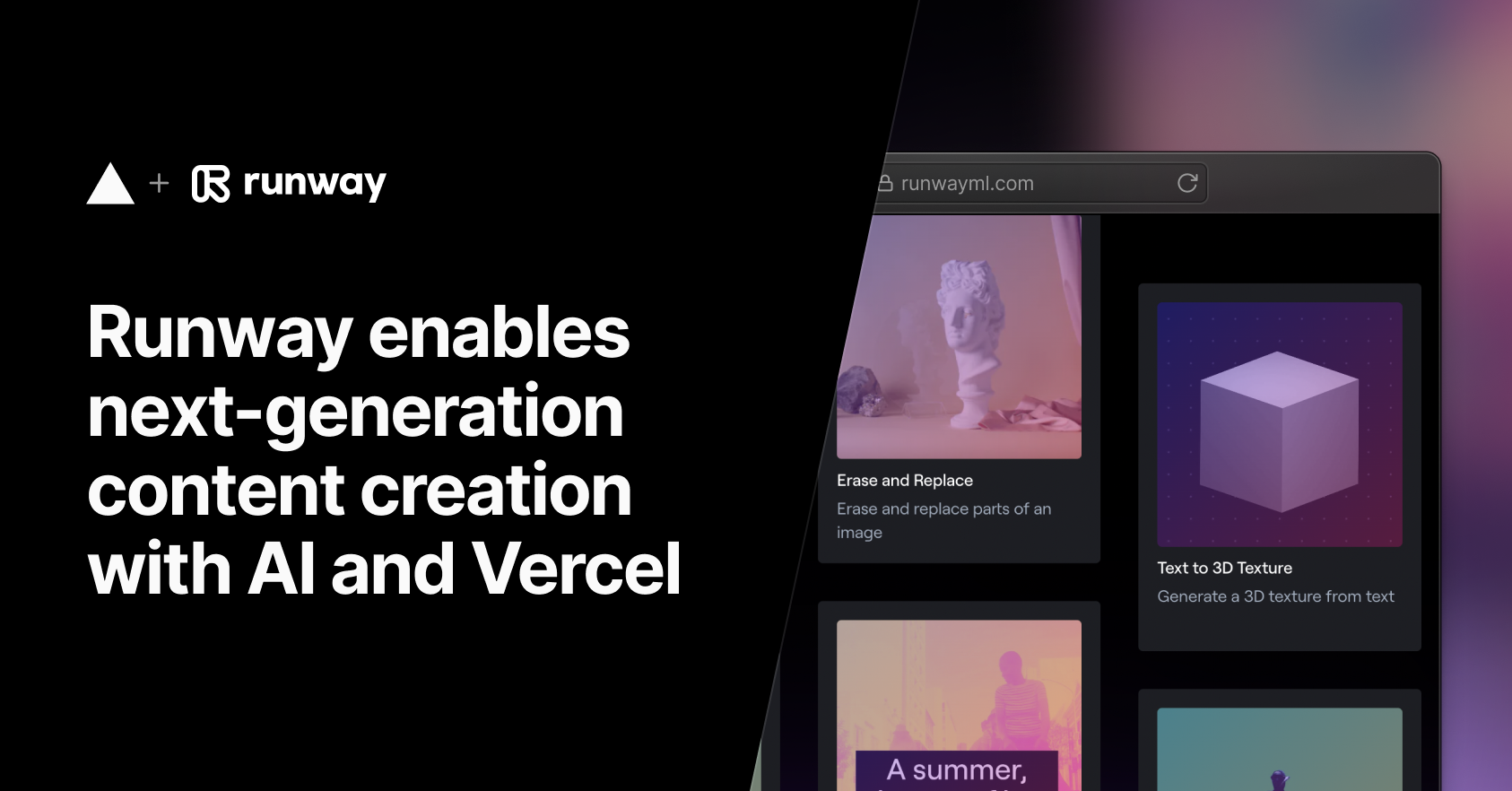 Runway enables next-generation content creation with AI and Vercel - Vercel Runway enables next-generation content creation with AI and Vercel - Vercel