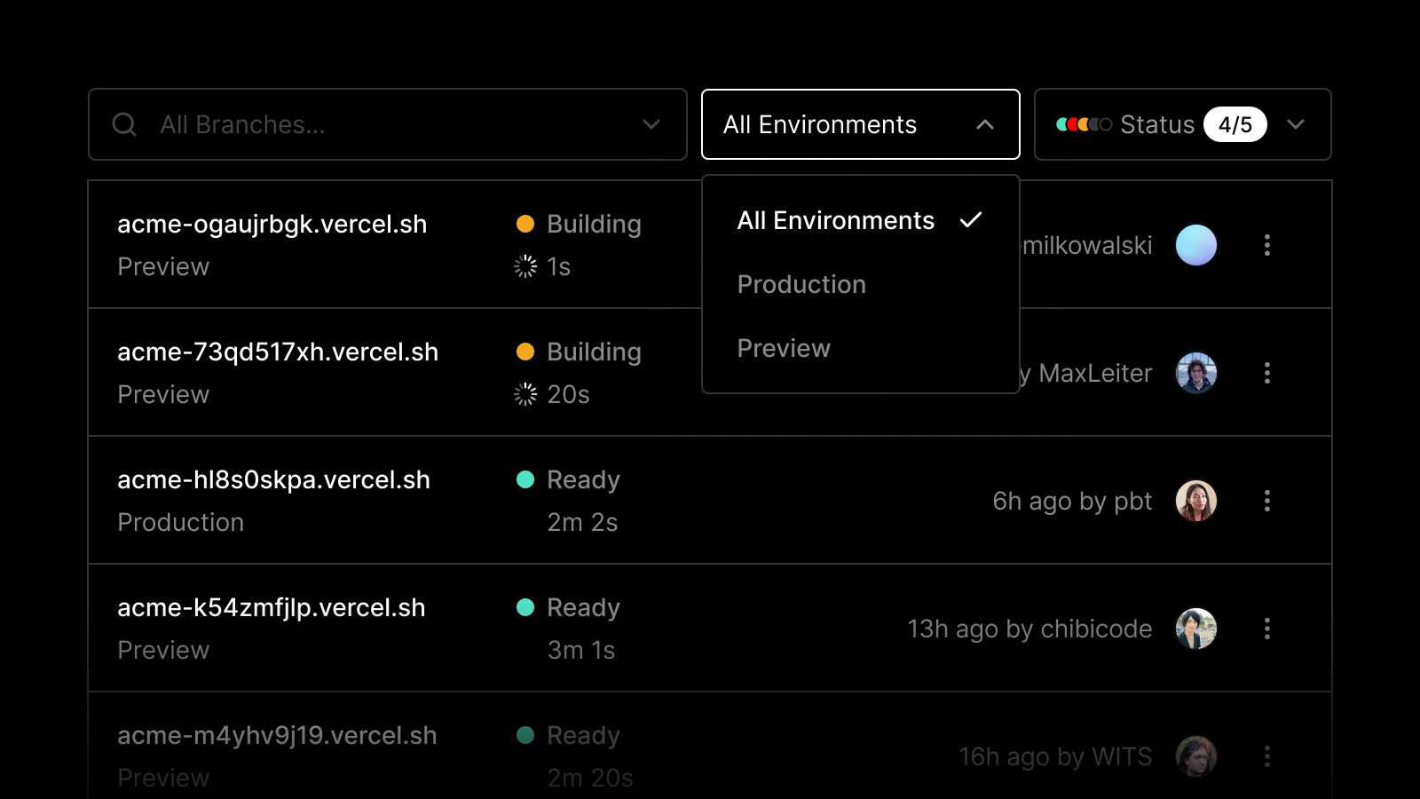 Deployment environment filtering now available - Vercel