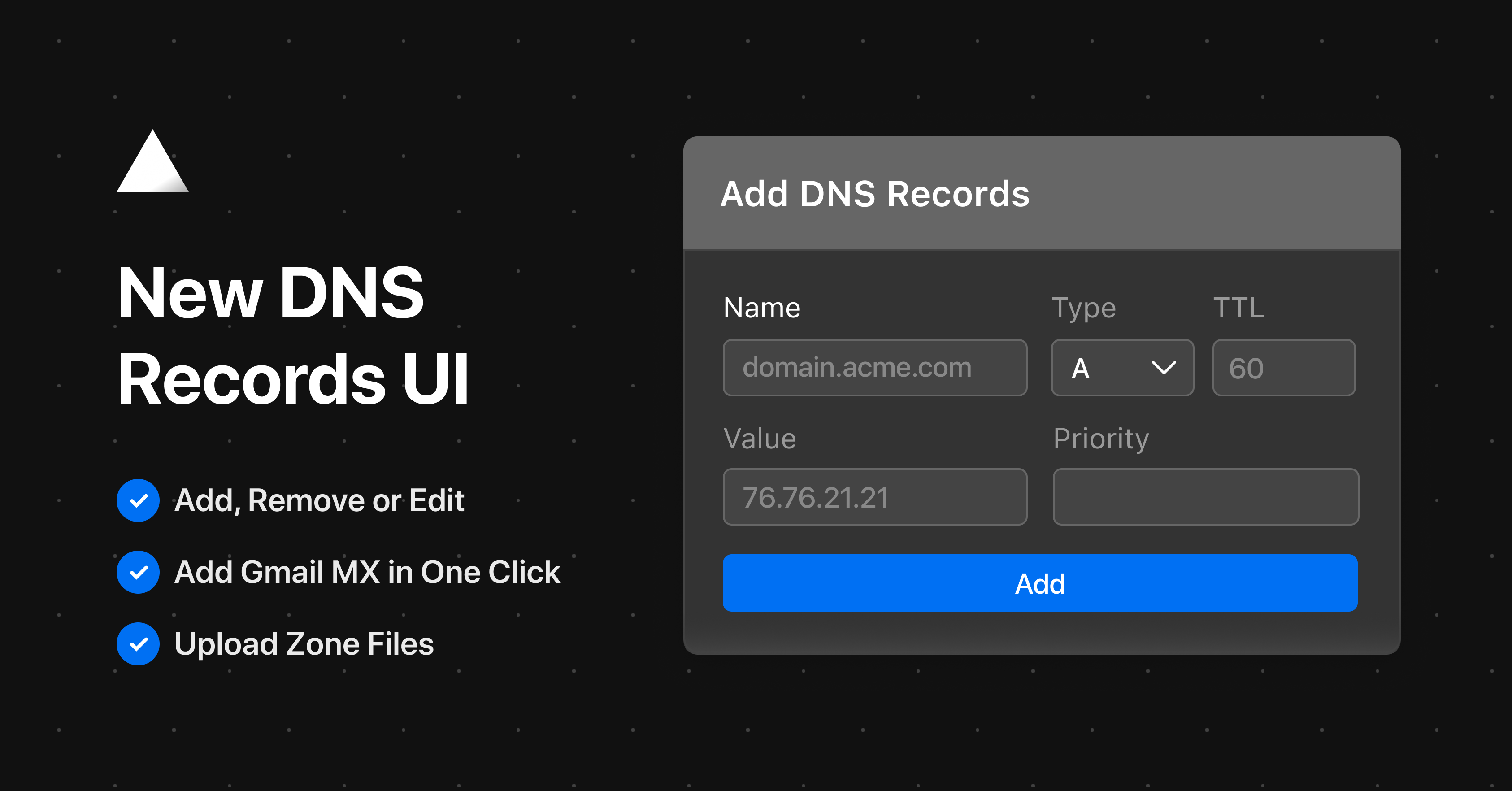 DNS Records UI - Vercel