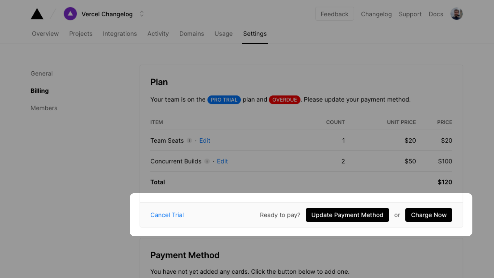 Failed payments can now be retried - Vercel