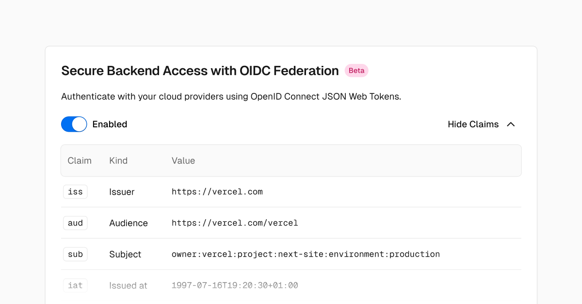 OpenID Connect (OIDC) Federation now available in Beta - Vercel