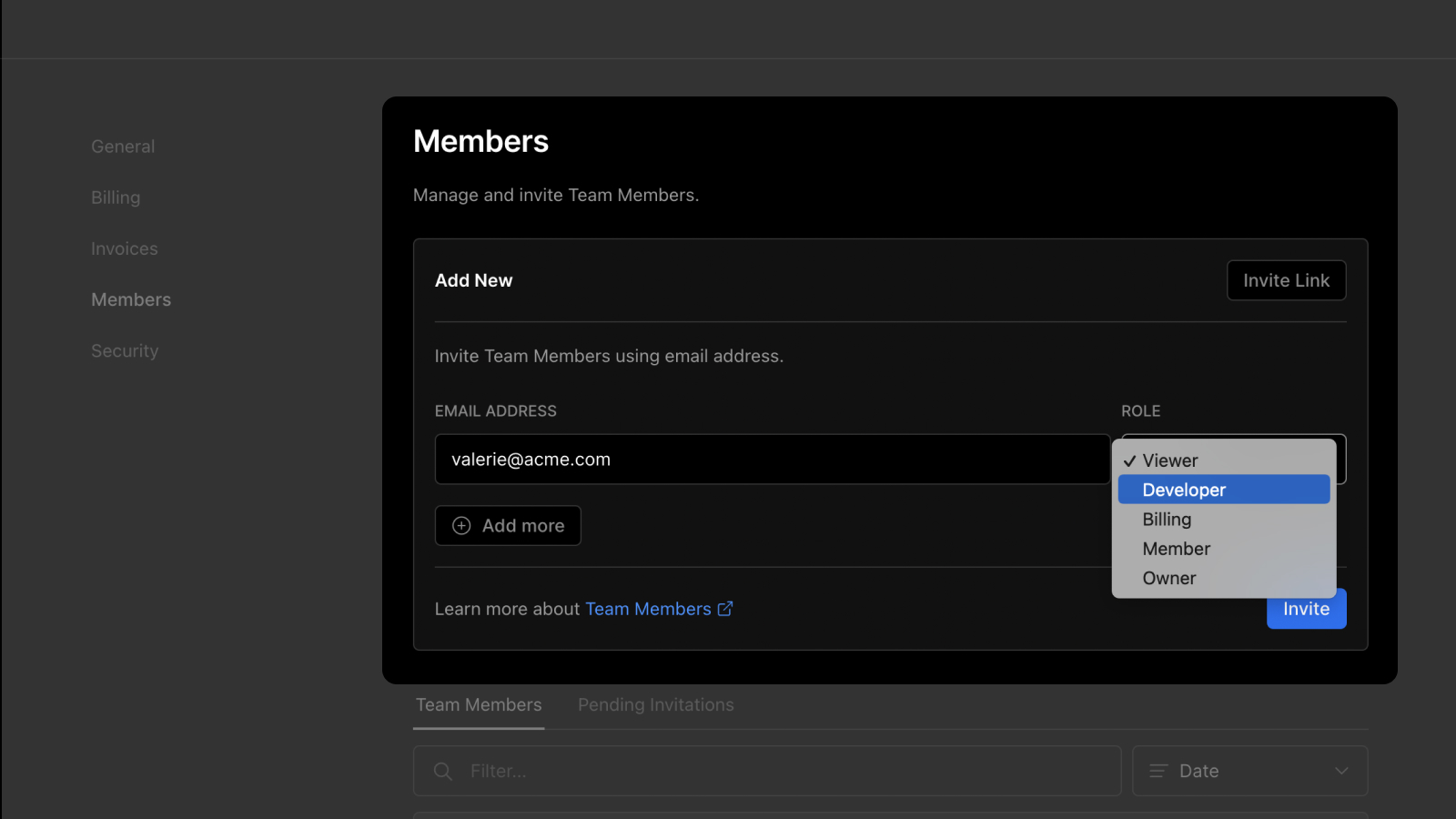 Updated permissions for Developer role - Vercel