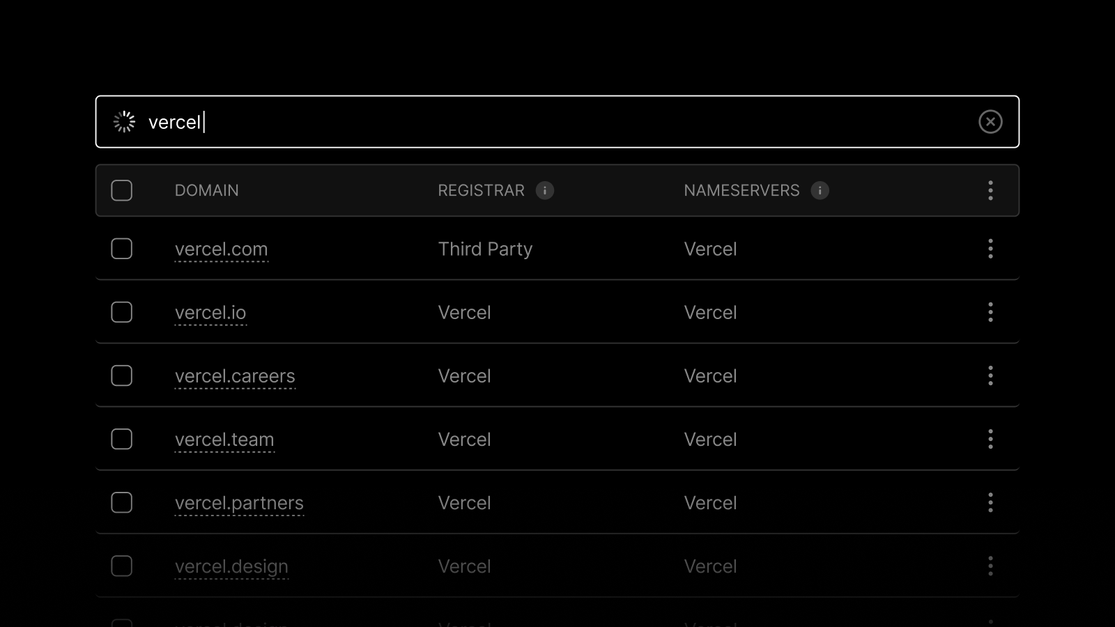 Search domains on the Vercel dashboard - Vercel